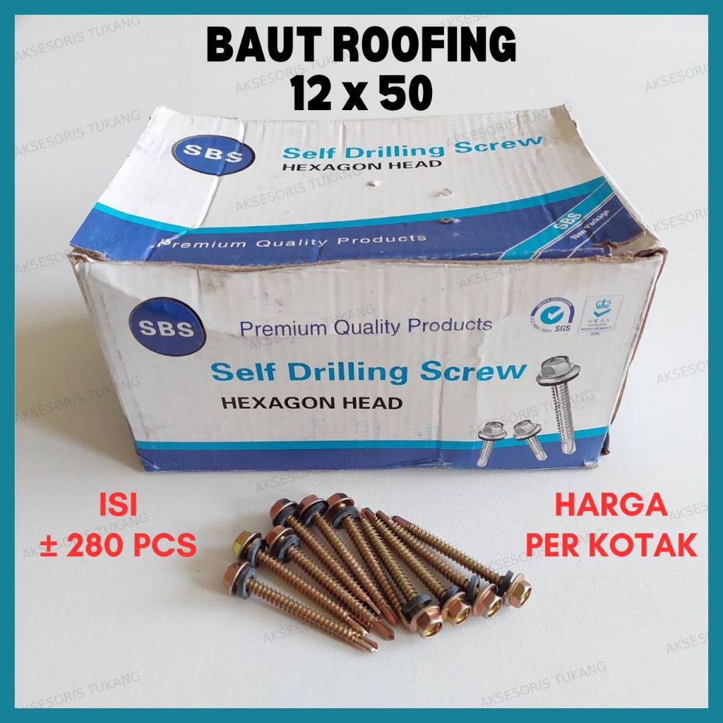 Jual [280 PCS] Baut Roofing 12x50 5cm Per Kotak Skrup Baut Baja Ringan ...