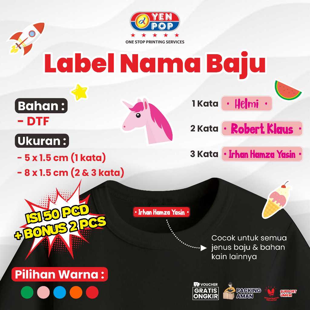 Jual Sticker Label Baju, Sticker Nama Label Printing Kain / Kaos Sablon ...