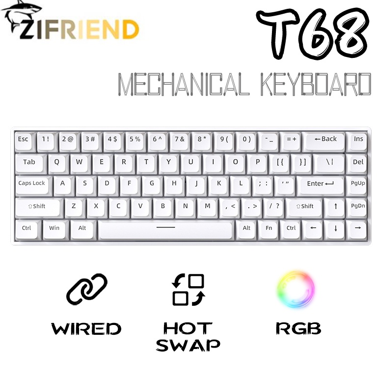 Jual KODE U83V ZIFRIEND T68 Mechanical Gaming Keyboard Hotswap Wired Blue Red Switch Keyboard 7 ...