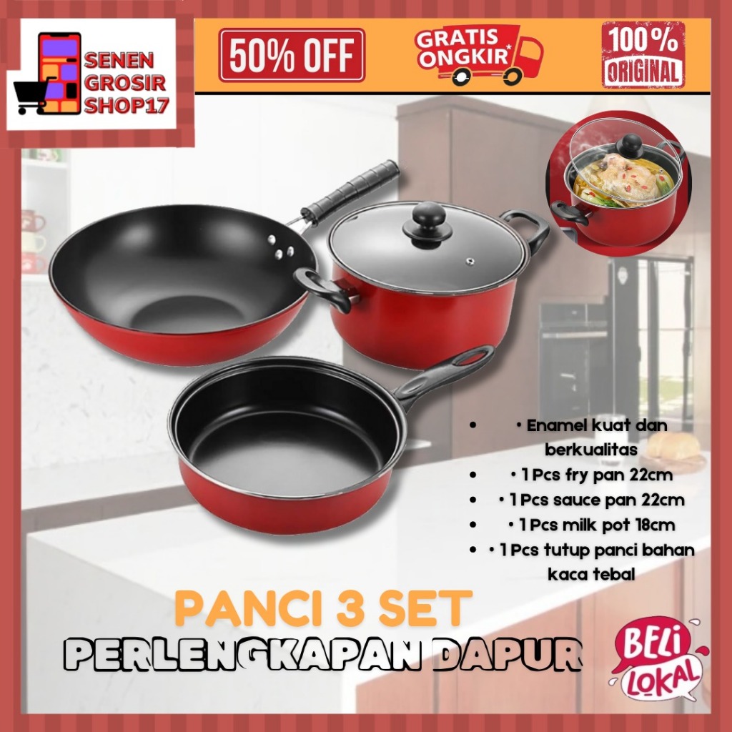 Jual SN COD Panci Set Pot Cookware Set Anti Lengket Panci Set 3 IN 1 Anti Lengket Panci Isi 3 ...