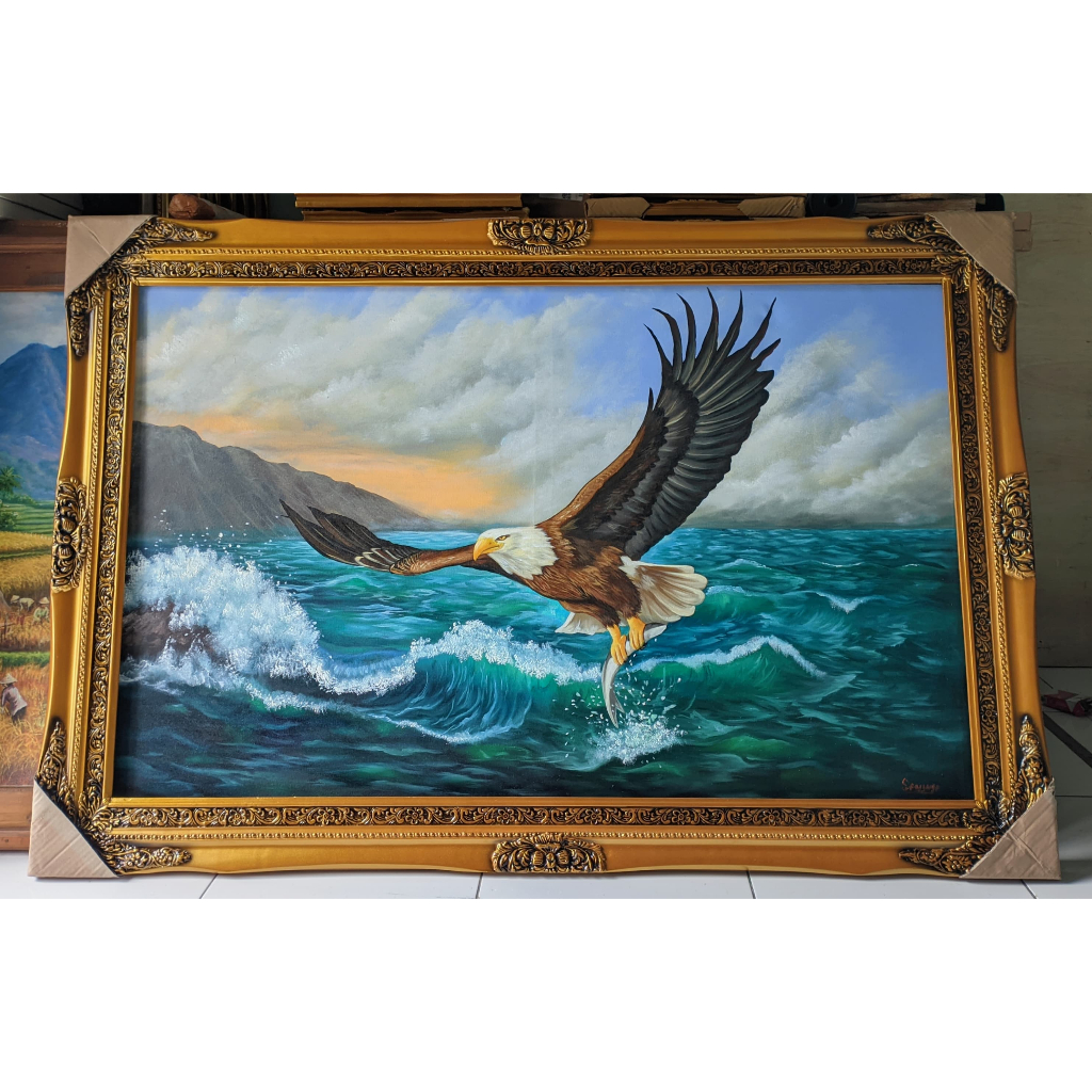 Jual Lukisan Burung elang realis ukuran full bingkai 150cm x 100cm ...
