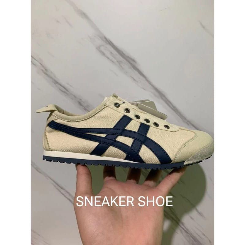 Jual Sepatu Onitsuka Tiger Slip On Cream Navy Unisex Free Paperbag & Box | Shopee Indonesia
