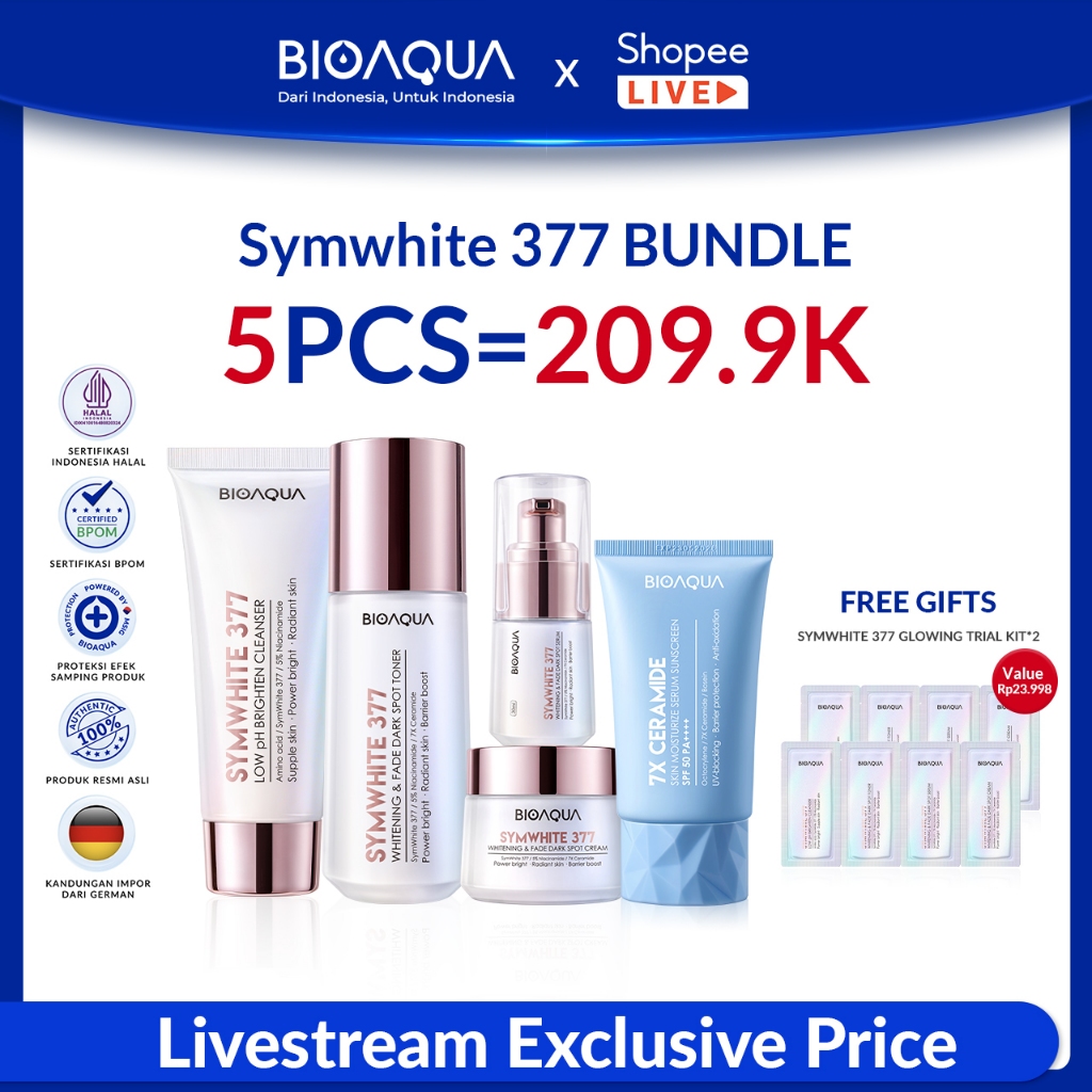 Jual 【Live Exclusive】BIOAQUA SymWhite 377 Whitening & Fade Dark Spot Paket Skincare Set | Shopee ...