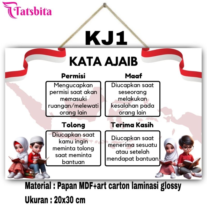 Jual TATSBITA Pajangan Hiasan Dinding Dekorasi Wall Decor 4 Kata Ajaib Untuk Kelas Sekolah TK/SD ...