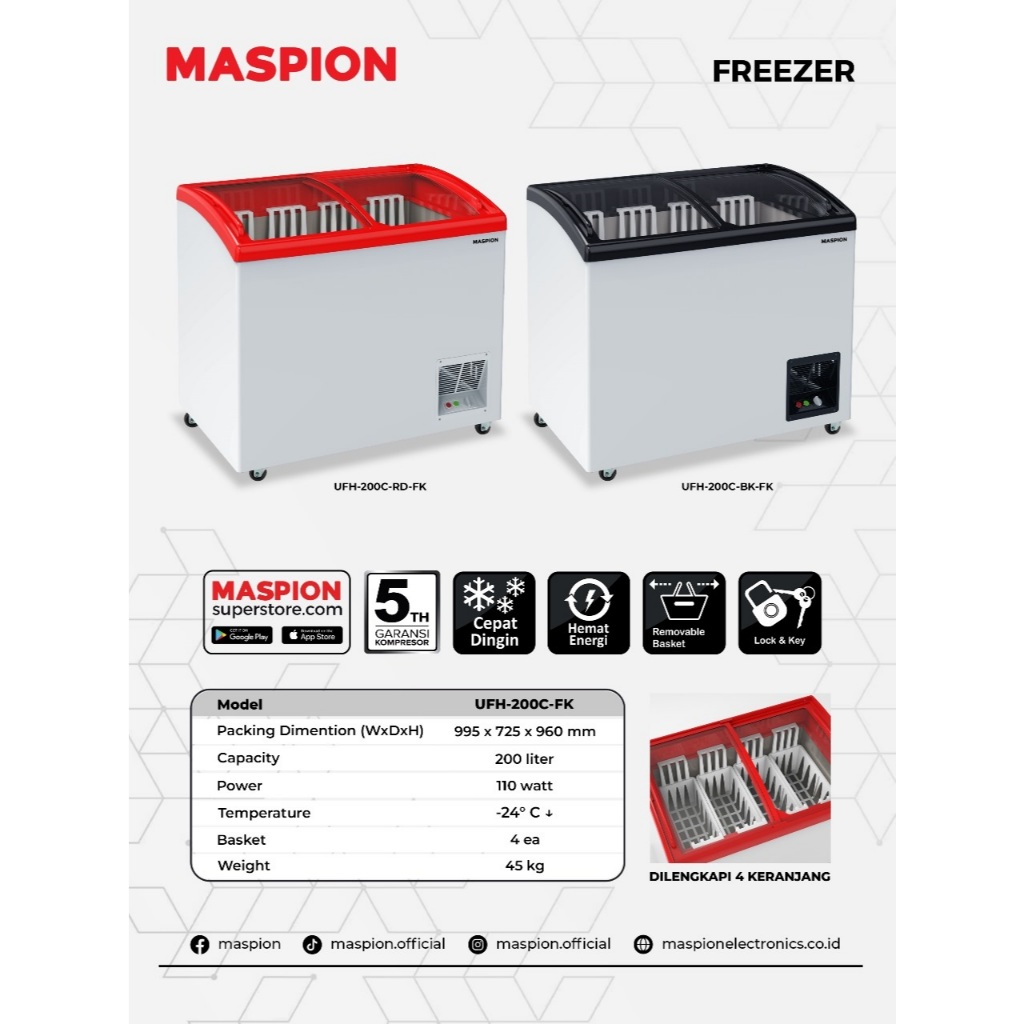 Jual Freezer Sliding Glass Maspion UFH 200C - Freezer Kaca Sliding 200 ...