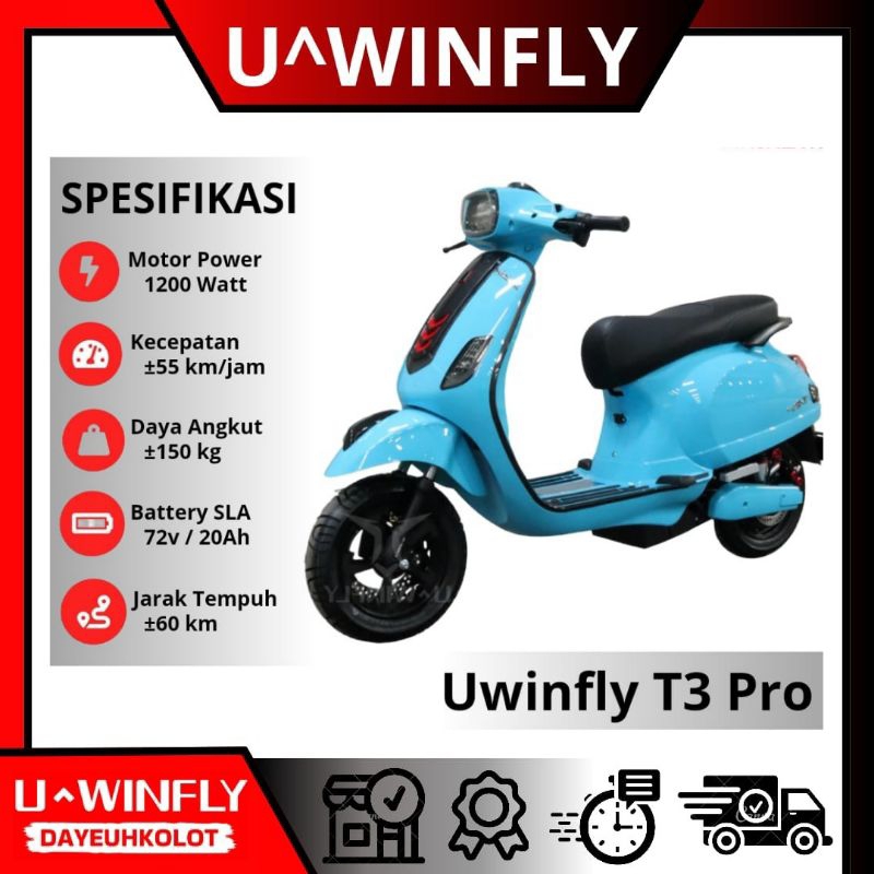 Jual Motor Listrik Uwinfly T3 Pro Biru 1200Watt 72V 20Ah Bergaransi Resmi | Shopee Indonesia