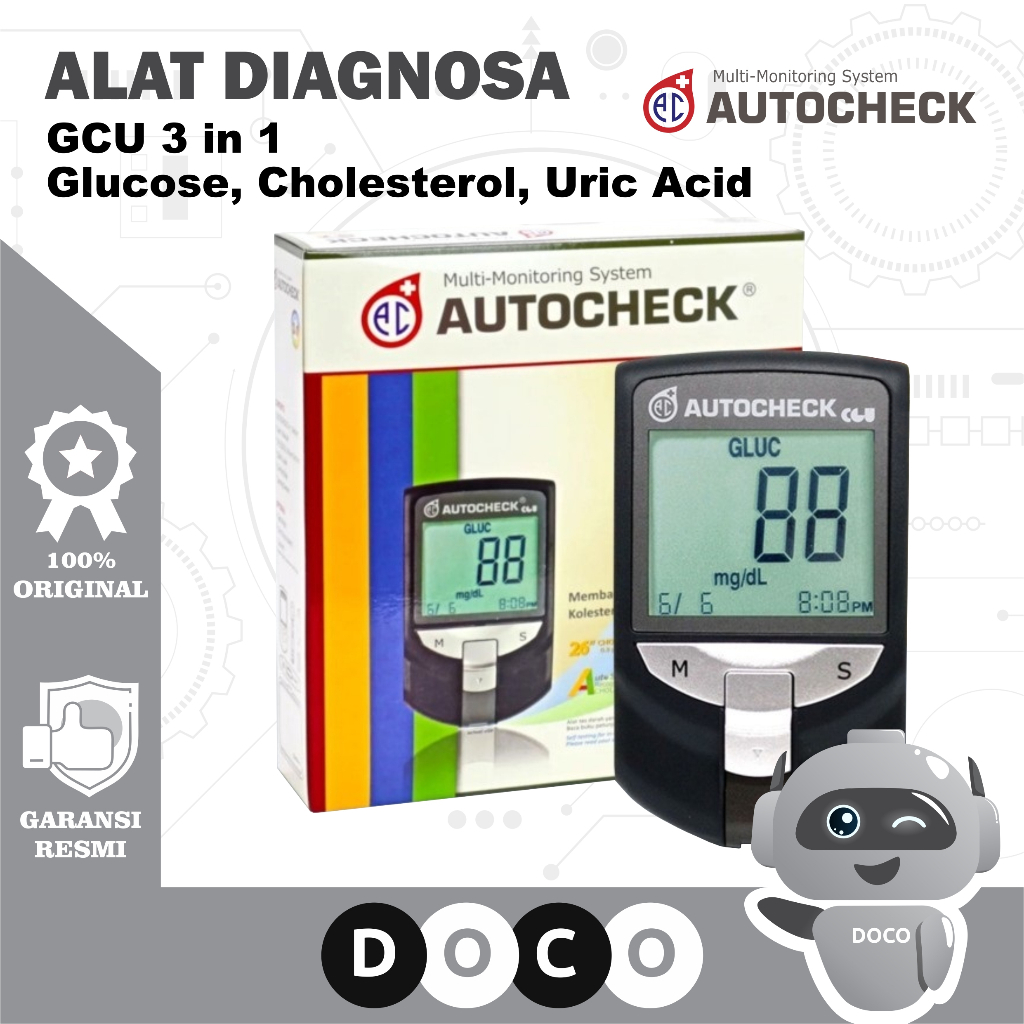 Jual Alat GCU Autocheck 3 in 1 Test Glucose Cholesterol Uric Acid Cek ...