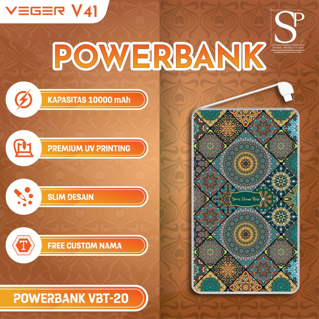 Jual Powerbank Custom Nama Merek Veger V41 10.000mAh Motif Batik ...
