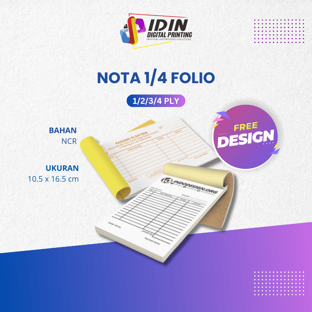 Jual Cetak Nota Faktur 1 Ply 1/4 Folio Total 40 Buku Custom Usaha Toko ...