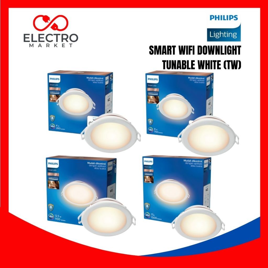 Jual Lampu PHILIPS Smart Wifi LED Downlight 4W 9W 12.5W 17W Tunable White TW | Shopee Indonesia