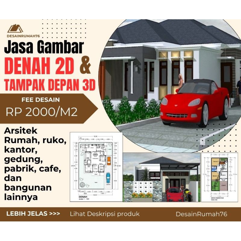 Jual JASA DESAIN DENAH 2D + TAMPAK MUKA 3D. Arsitek rumah. desain rumah ...