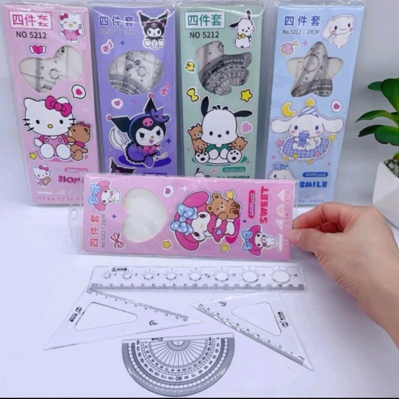 Jual Penggaris 4in1 set dompet mika sanrio, kartun / set penggaris 4 ...