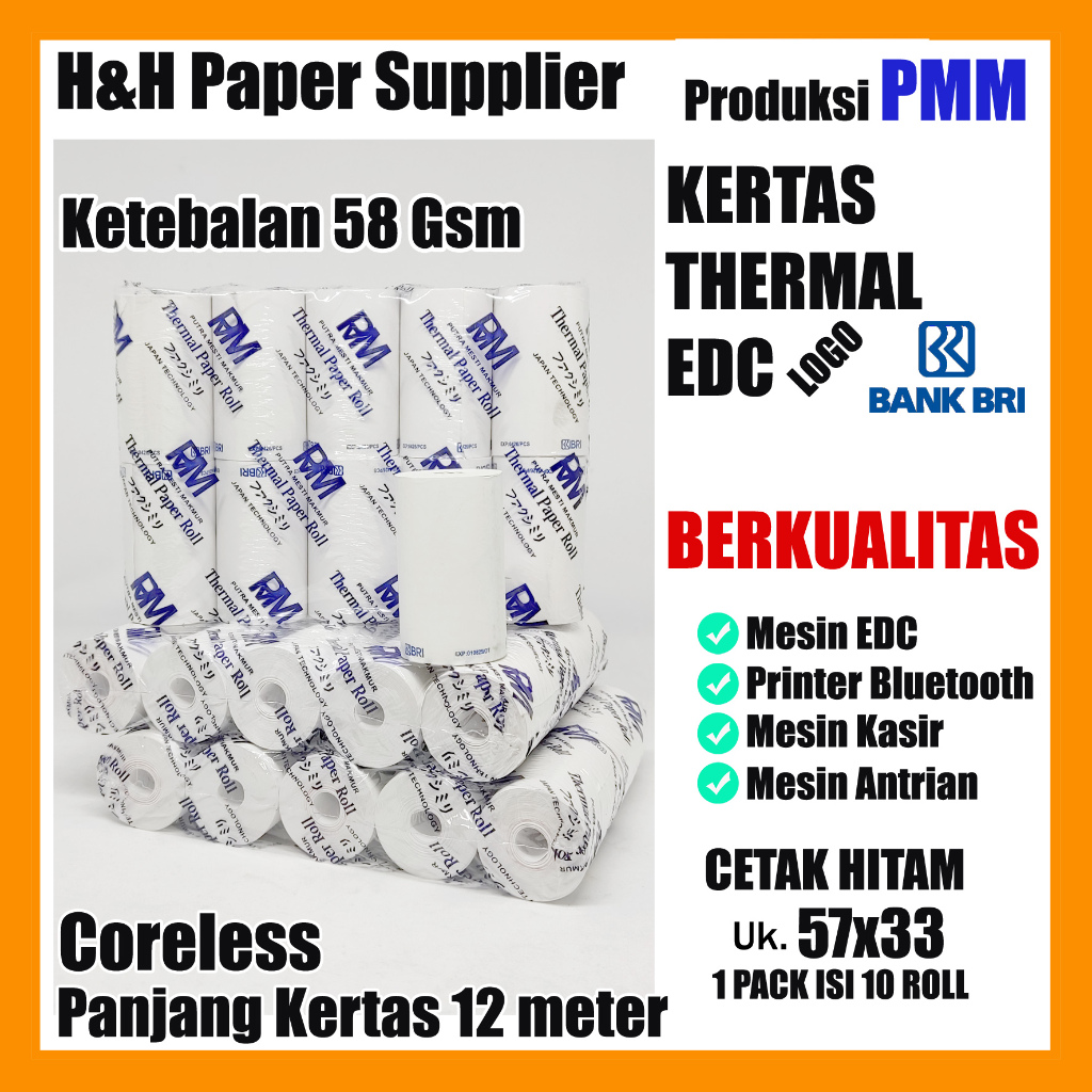 Jual 10 Roll (PMM) LOGO BRI Kertas Thermal LOGO BRI PMM 57x33 / Kertas ...