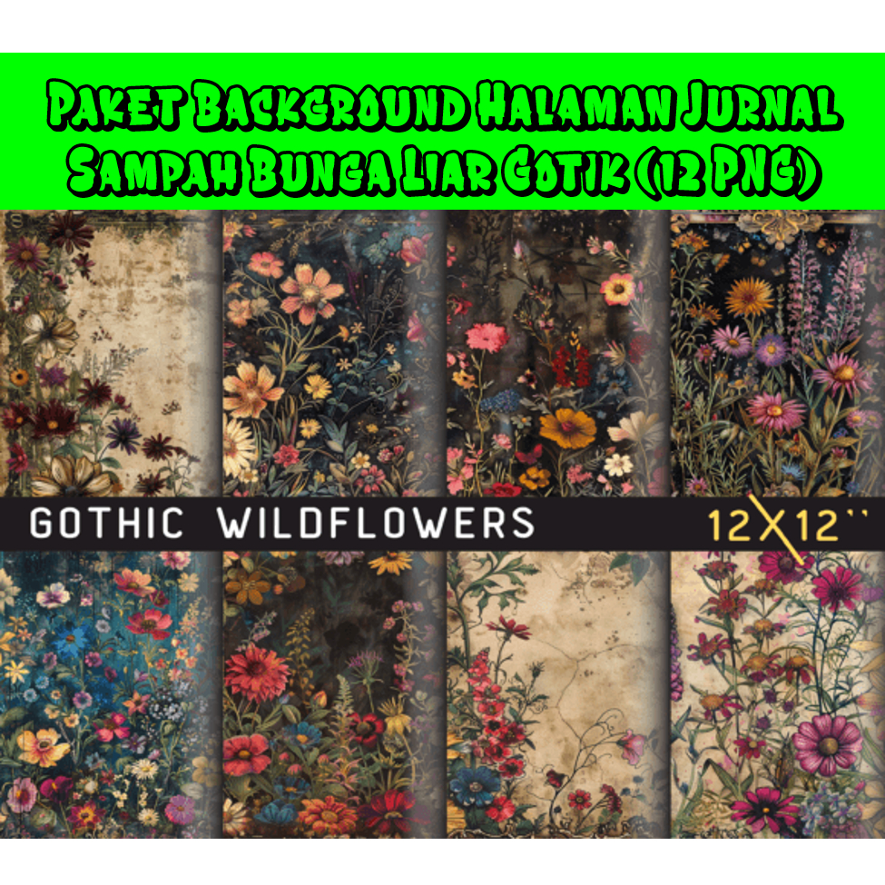 Jual Paket Background Halaman Jurnal Sampah Bunga Liar Gotik (12 PNG ...