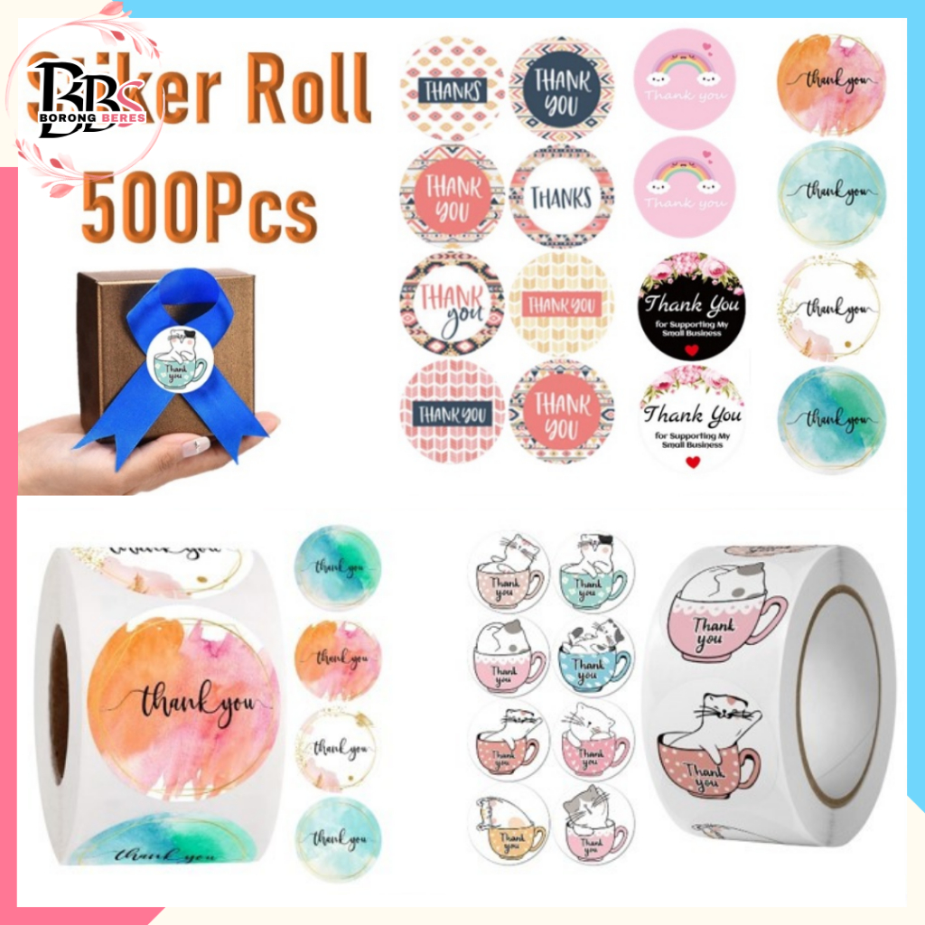 Jual BORES Sticker Thank You Roll Isi 500 Pcs Stiker Terima Kasih Warna ...