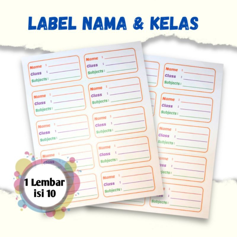 Jual 1 Lembar isi 10 Sticker Label Nama Mapel Sticker Buku Mata ...