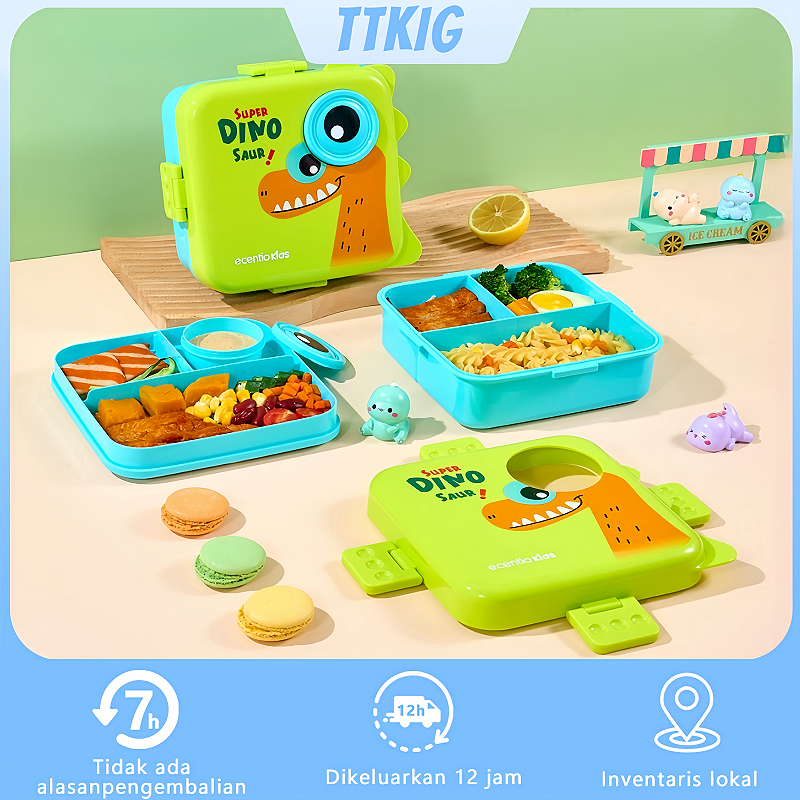 Jual Lunch Box Set / Kotak Bekal Anak / Tempat Makan Anak 2 Layer Kotak Makan Kartun Dinosaurus ...