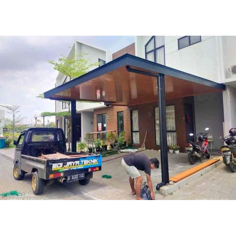 Jual kanopi minimalis rangka baja ringan atap spandek + plafon pvc ...