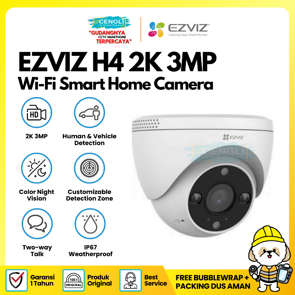 Jual Cctv IP Camera Indoor Ezviz H4 2K 3MP Dome WIFI Smart Home Camera Night Vision IPcam ...
