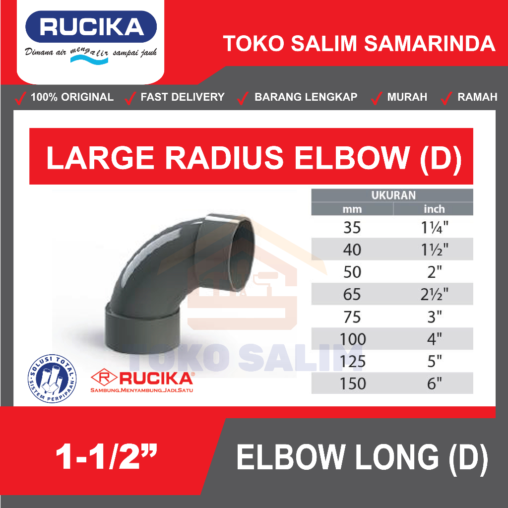 Jual LARGE RADIUS ELBOW / ELBOW LONG 1 - 1/2" D JIS RUCIKA | Shopee Indonesia
