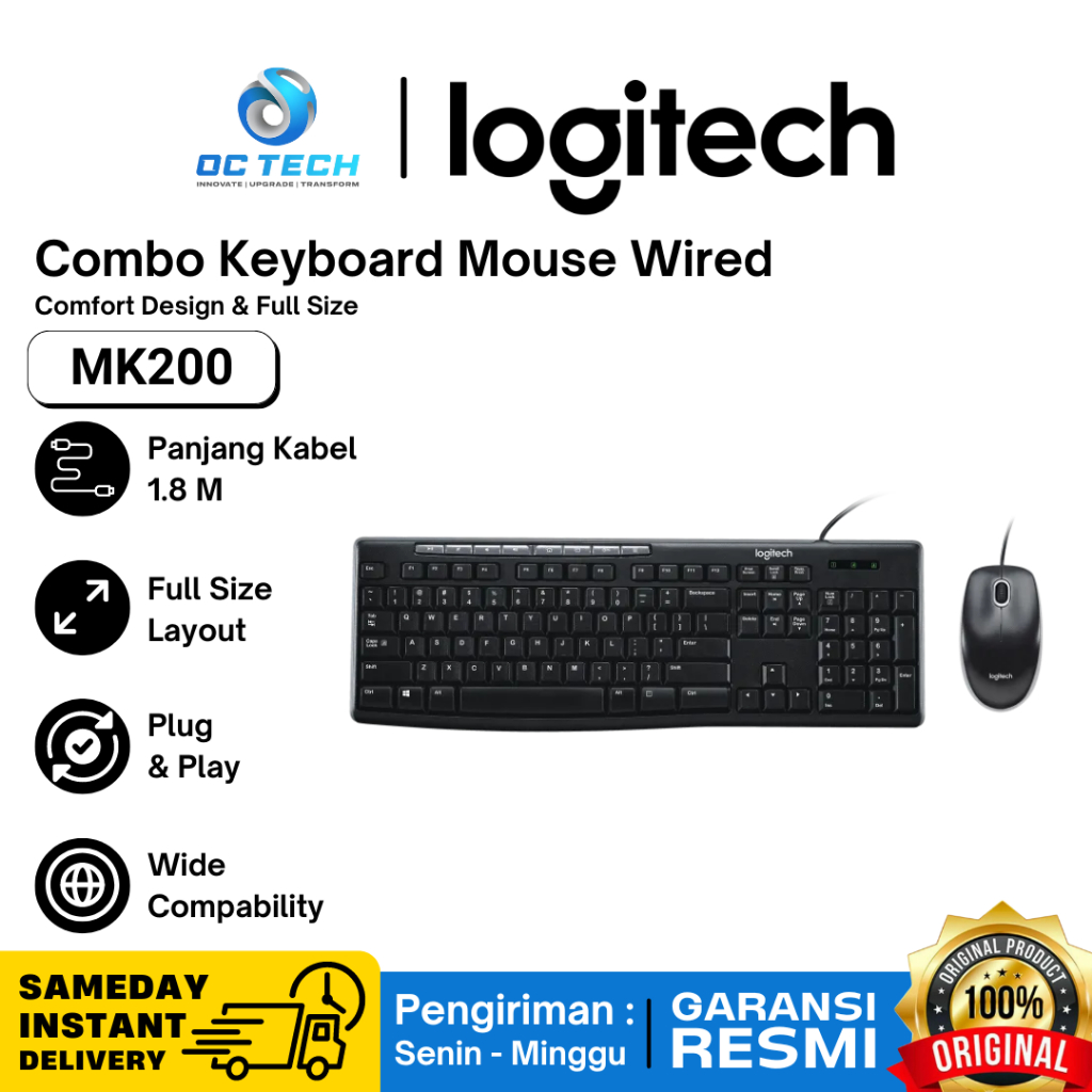 Jual Keyboard Mouse Logitech Mk200 Combo Mouse Keyboard Kabel Usb Wired