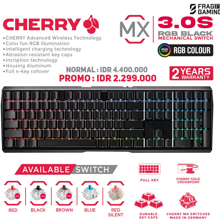 Jual CHERRY MX 3.0S WL RGB BLACK Wireless Gaming Keyboard Full Size | Shopee Indonesia