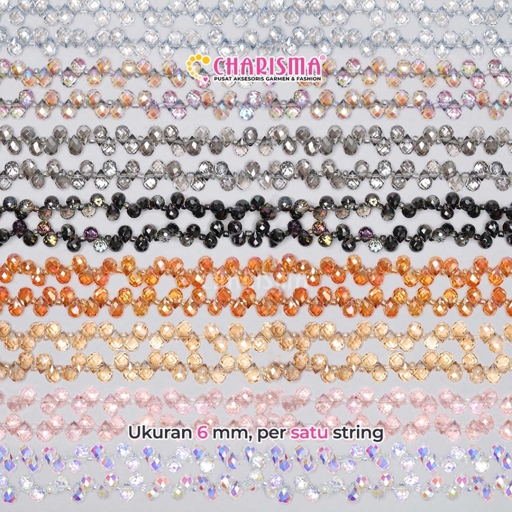 Jual Charisma Crystal Ceko Teardrop - Crystal Acrylic 6mm / Harga Per String (±97 Butir ...