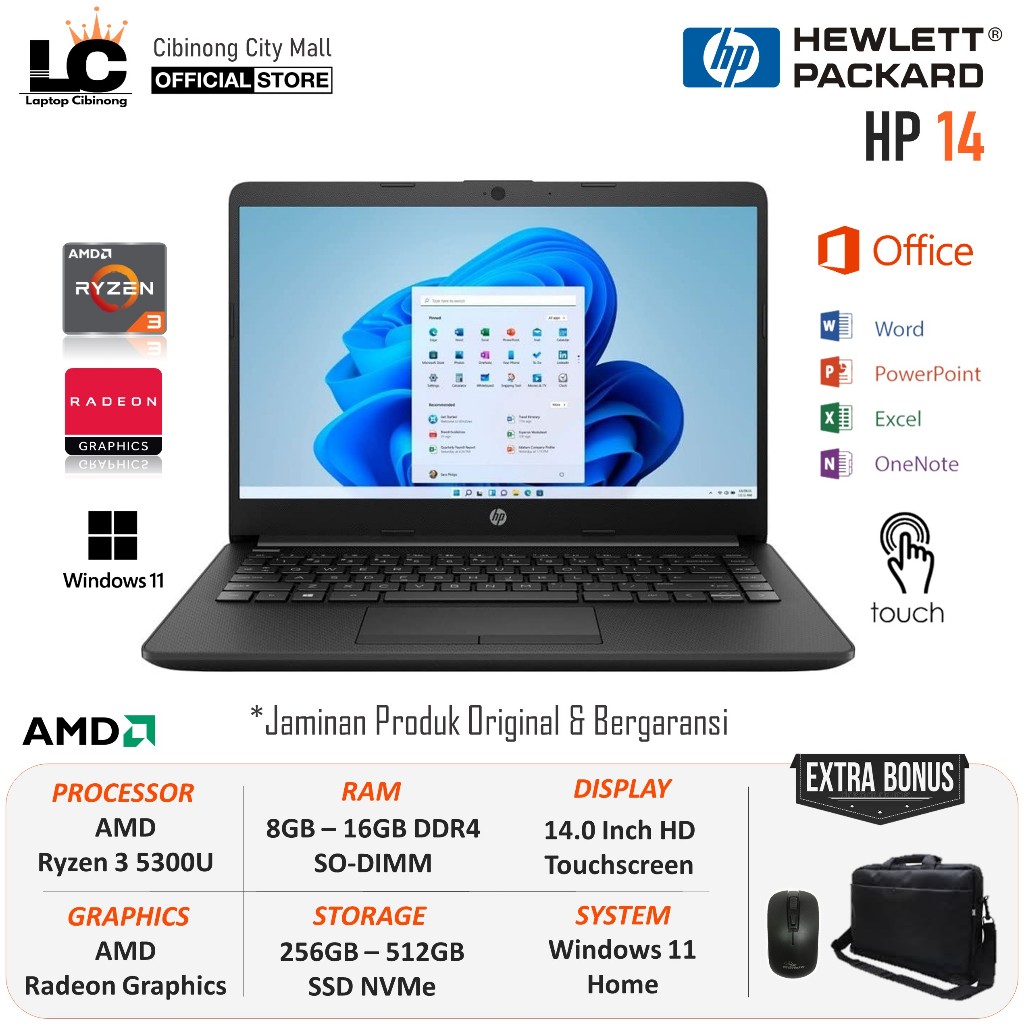 Jual [ TURUN HARGA ] Laptop HP 14 Ryzen 3 5300U 16GB RAM 512GB SSD 14 ...