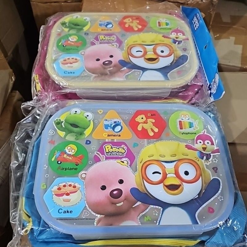 Jual Lunch box pororo petty happy meal stainless steel set pink blue ...
