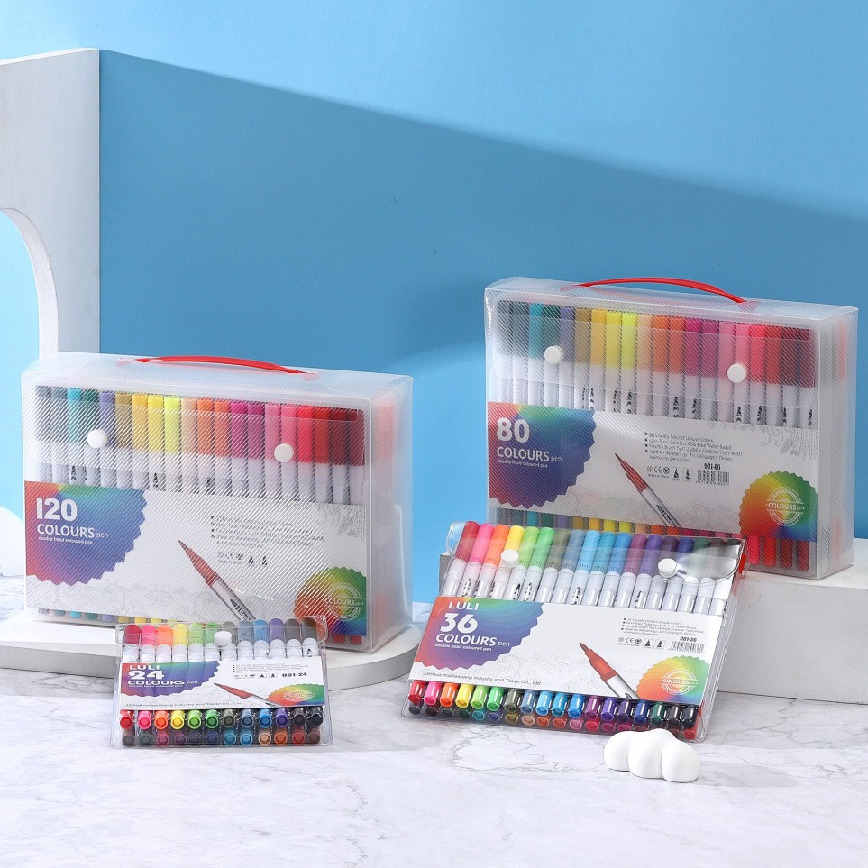 Jual KODE I2C6 1 Set Double Tip Brush Pen Spidol Warna Set 12 24 Spidol ...