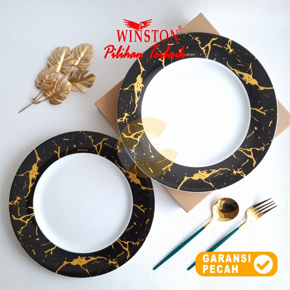 Jual WINSTON 1pcs Flat Plate Keramik 11in Marmer Hitam Piring Saji ...