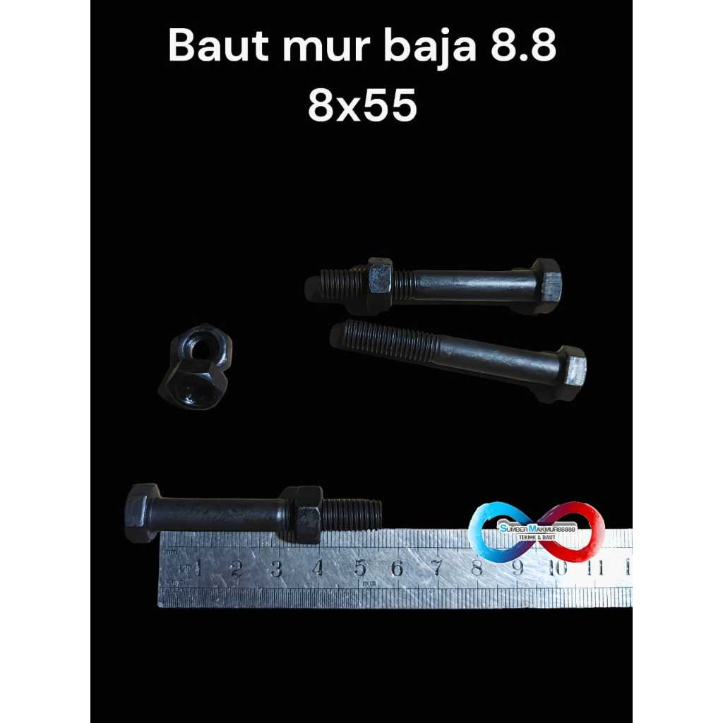 Jual Baut Mur Baja htb (grade 8.8) 8x55 mm TIDAK FULLDRAT | Shopee Indonesia