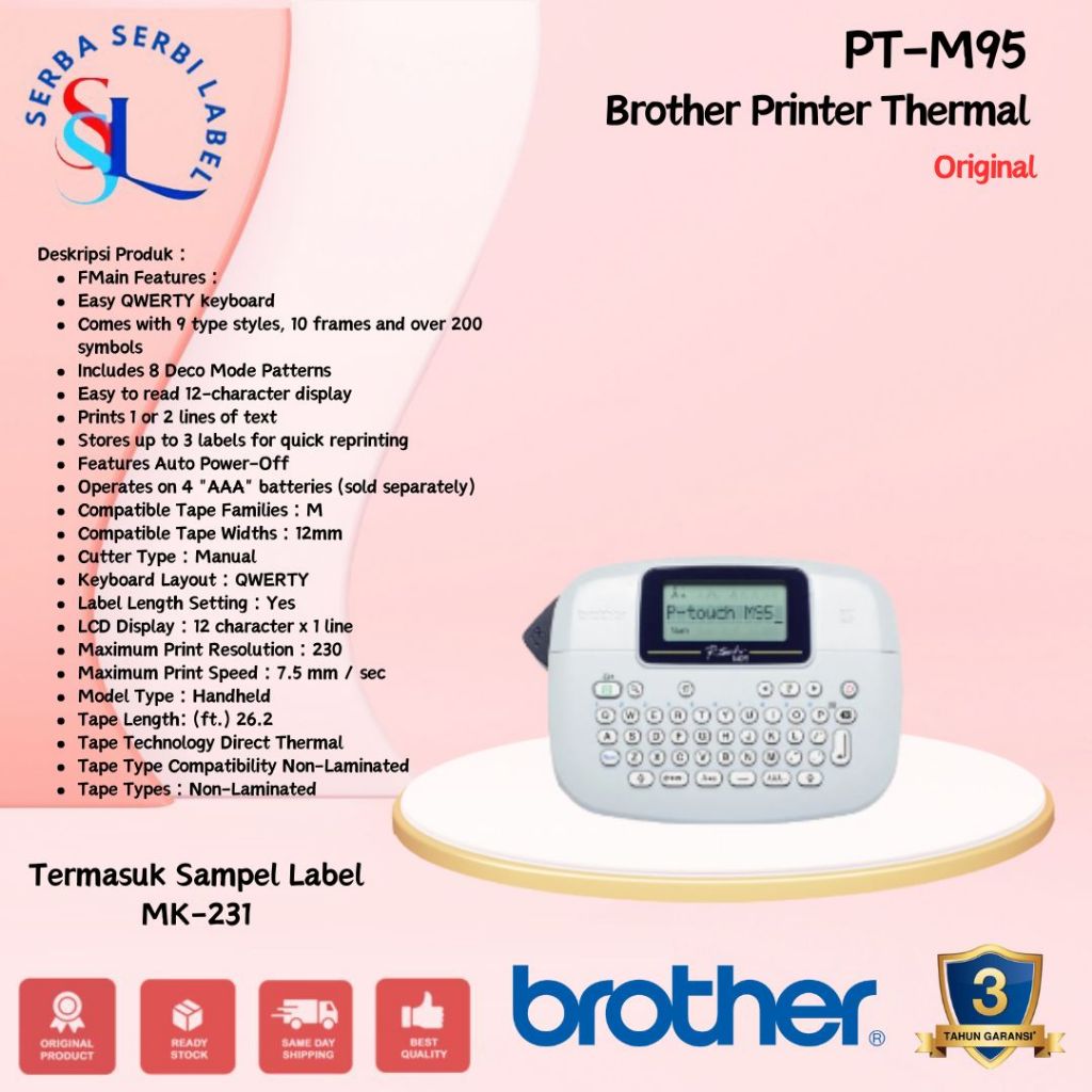 Jual Printer Label BROTHER PTouch PT-M95 | PTM95 - Portable Handy Label ...