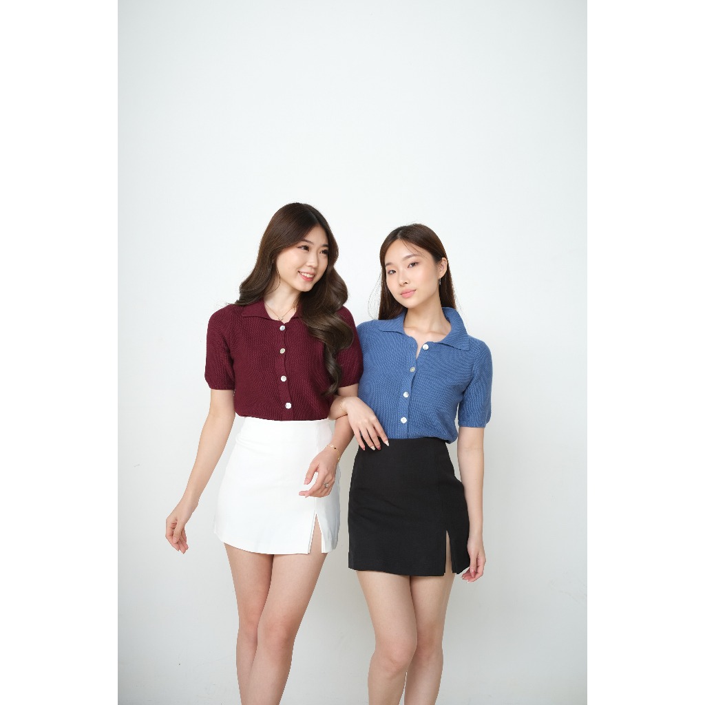 Jual Kiyorawears - Azura Knit Top Button / Atasan Polo / Button Top ...