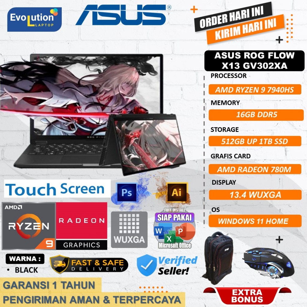 Jual Laptop Gaming Asus ROG Flow X13 GV302XA Ryzen 9 7940HS Ram 16GB ...