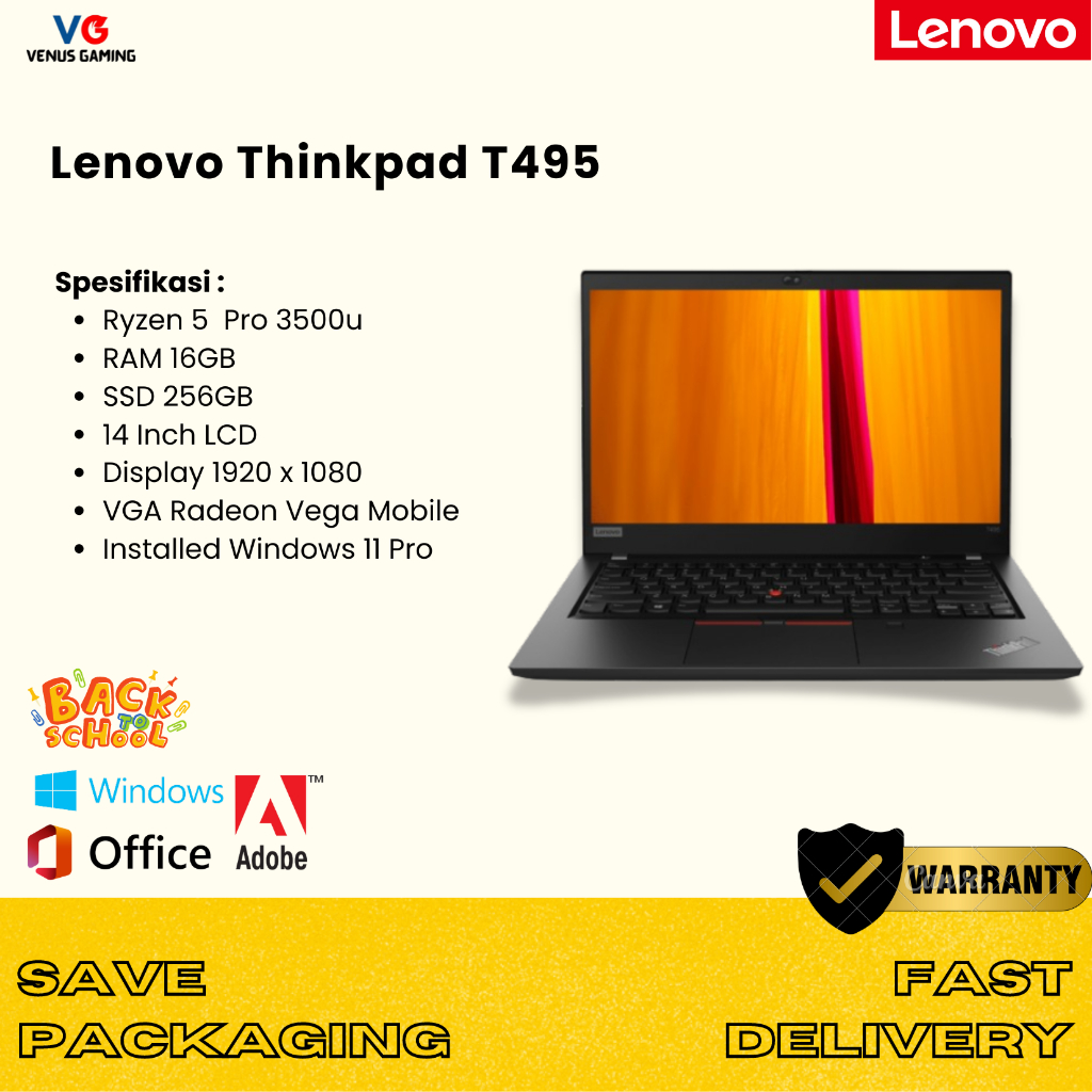 Jual Laptop Lenovo T495 Ryzen 5 Pro 3500U RAM 16GB SSD 512GB Layar ...