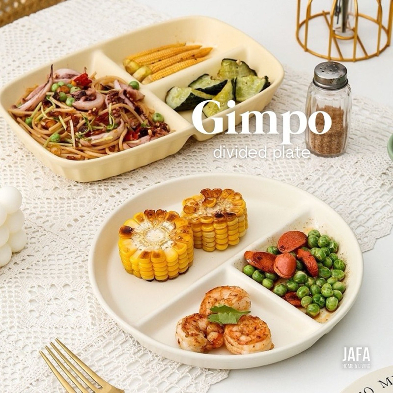 Jual [JAFA] GIMPO Piring Sekat Bulat Kotak Warna Cream Soft Cantik ...