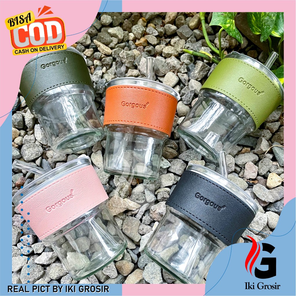 Jual Botol Minum Kaca Aesthetic Mug Korea Gelas Bottle Tumbler 400 ml ...