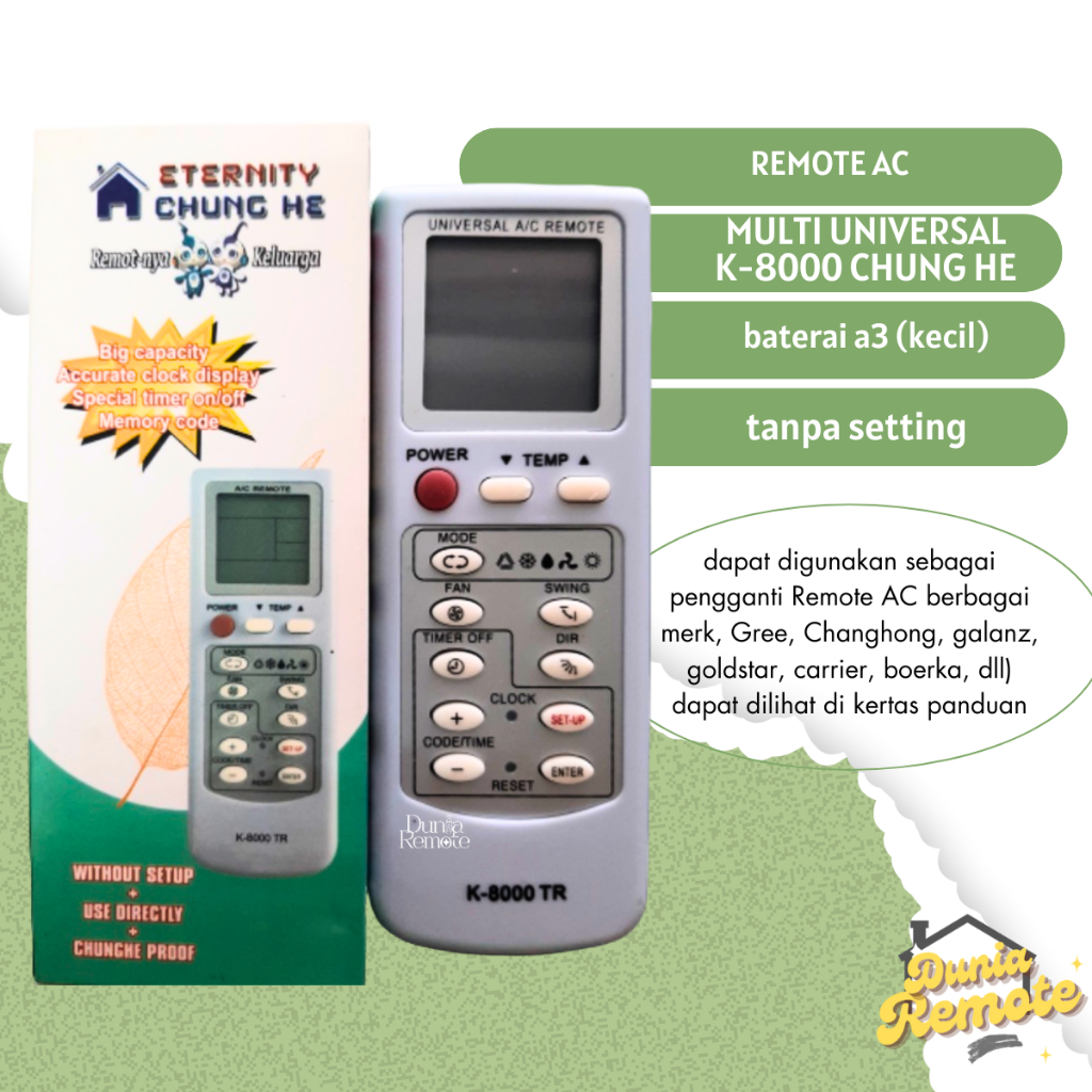 Jual Remote Remot AC MULTI UNIVERSAL K-8000 CHUNG HE berbagai merk ...