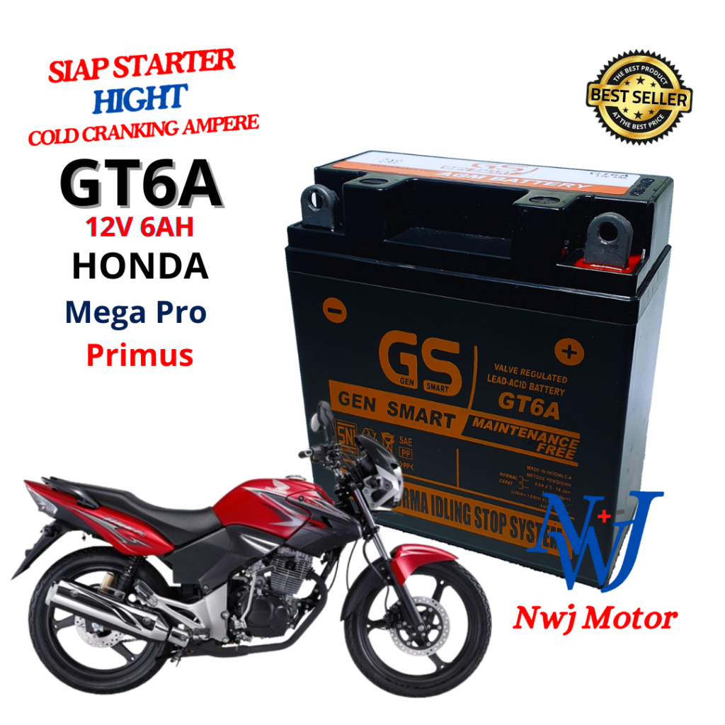 Jual AKI KERING MEGA PRO PRIMUS GT6A GM5Z YT7C YB5L GS MF | Shopee ...