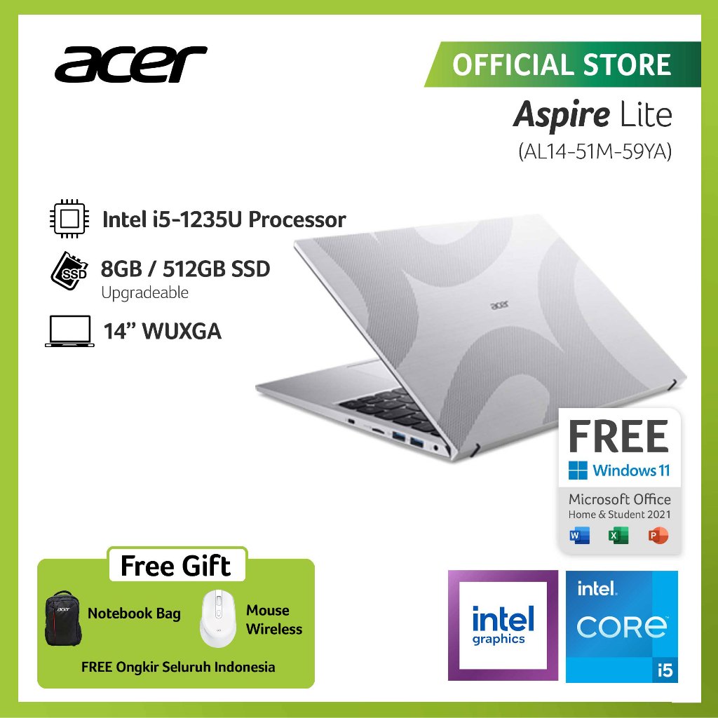 Jual (FREE MOUSE WIRELESS) ACER LAPTOP ASPIRE LITE AL14-51M-59YA 14 ...