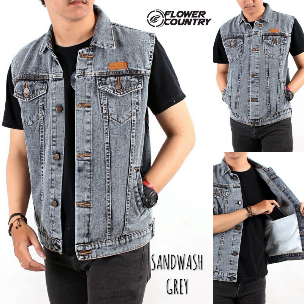 Jual Rompi Jeans Pria Sandwash Lekmong / Jaket Rompi Kerah Denim Distro ...