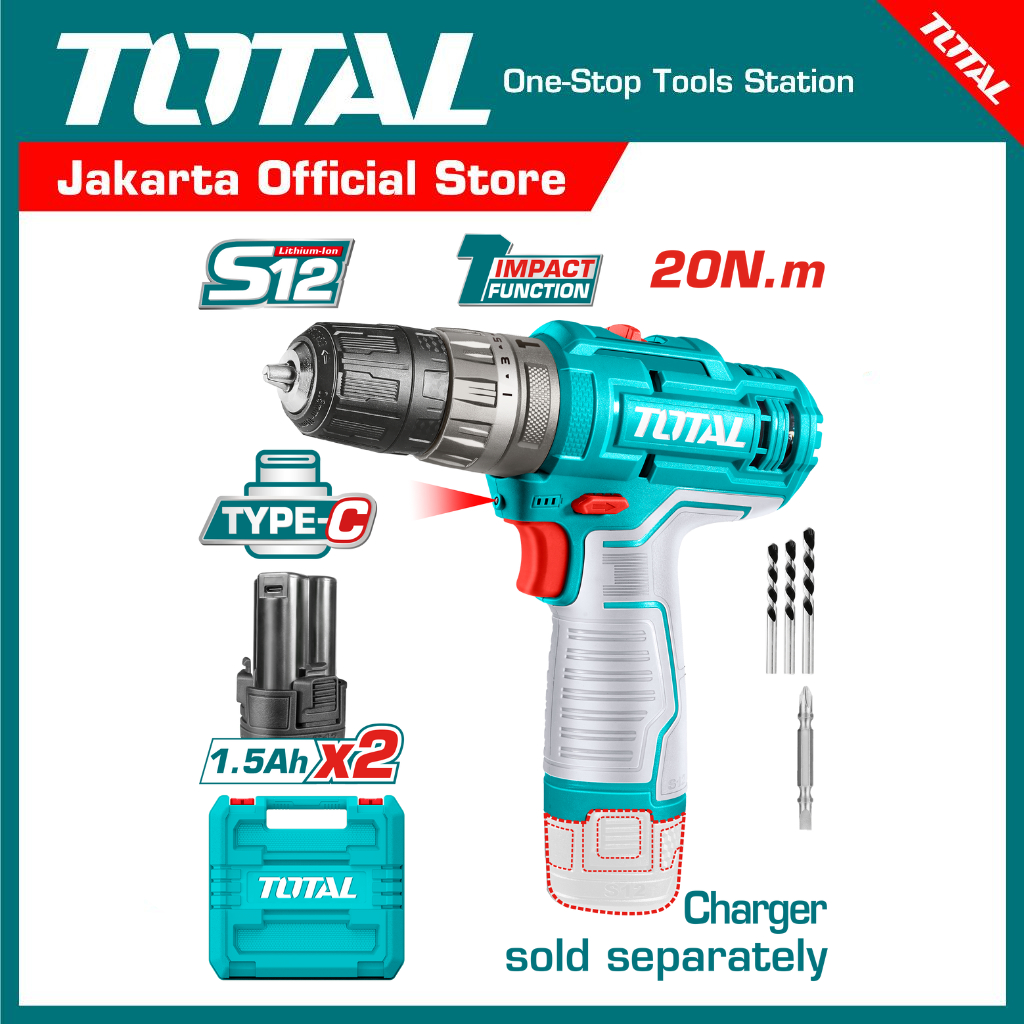 Jual TOTAL Lithium-Ion cordless drill TIDLI12202 - Bor Baterai 12V ...