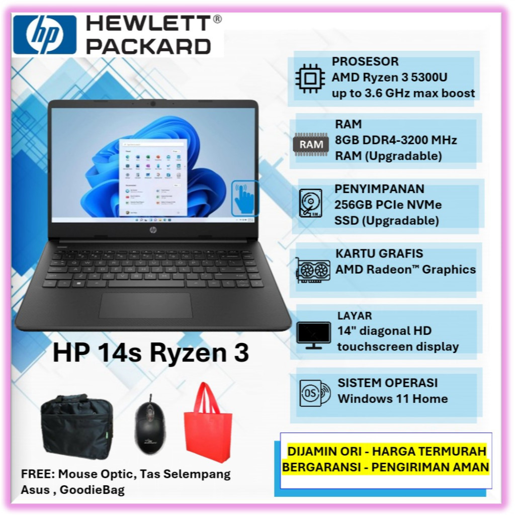 Jual Laptop Gaming HP 14 AMD Ryzen 3 16GB 512GB SSD 14 inch Touchscreen ...