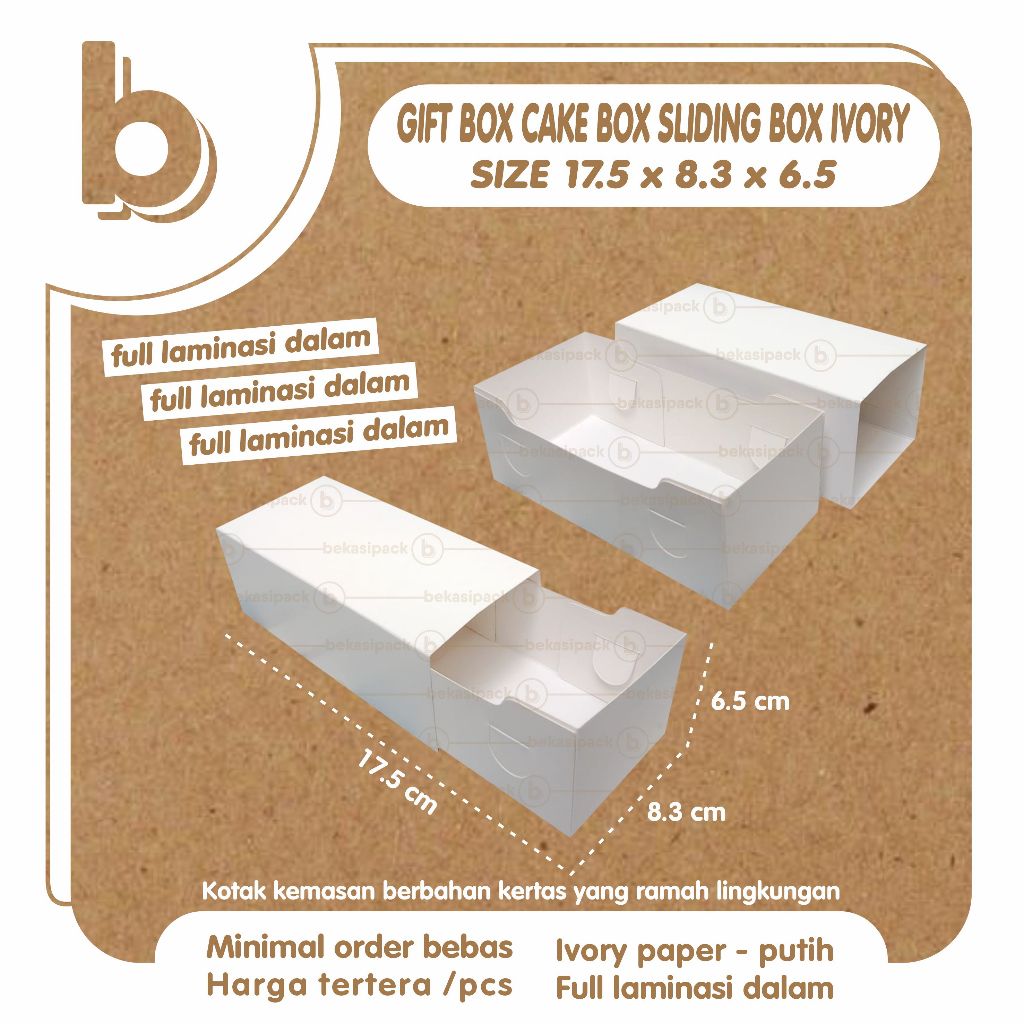 Jual Gift Box Cake Box Sliding Box Ivory Foodgrade 17.5x8.3x6.5 I ...