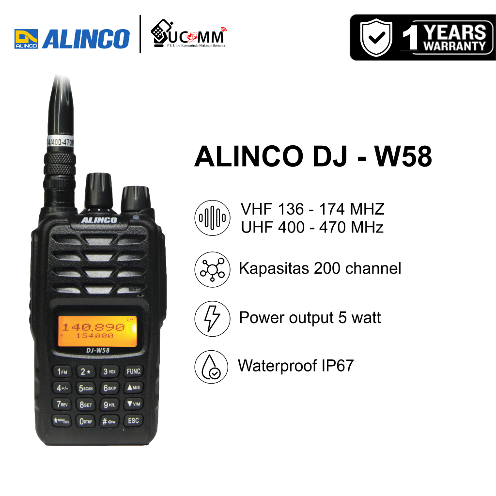 Jual Alinco DJ-W58 DJW58 Dual Band Handy Talky VHF UHF Waterproof IP67 ...
