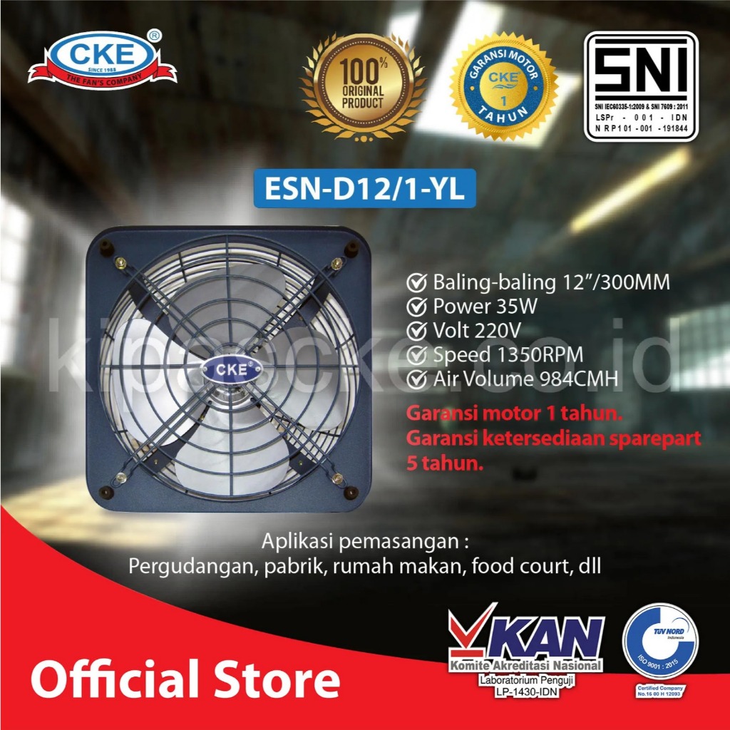 Jual CKE Exhaust Fan Standard DBN ESN-D12/1-YL Size 12 Inch 35W 220V ...