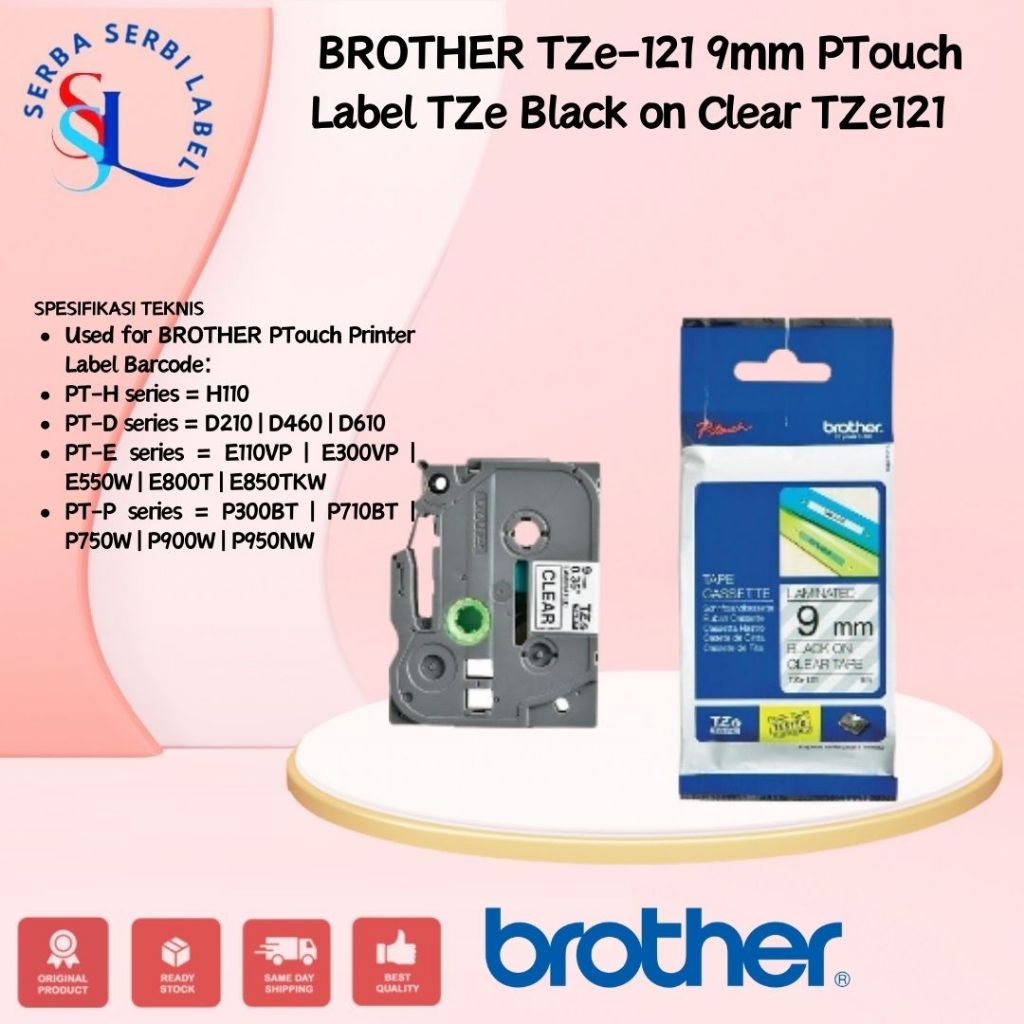 Jual BROTHER TZe-121 9mm PTouch Label TZe 121 Black on Clear TZe121 ...