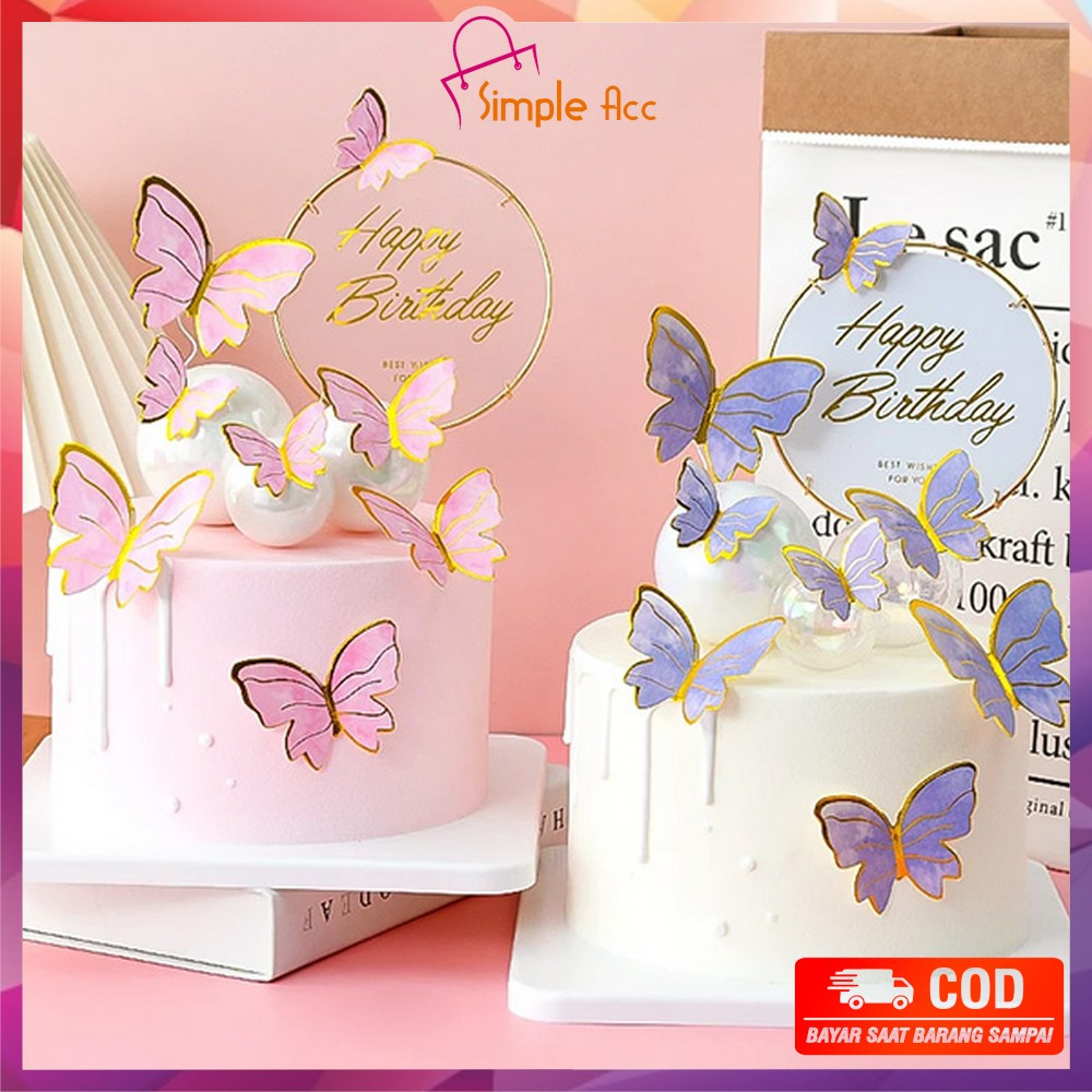 Jual DO-C1124 Topper Cake Kupu Kupu Isi 10Pcs Topper Dekorasi Kue Ulang ...