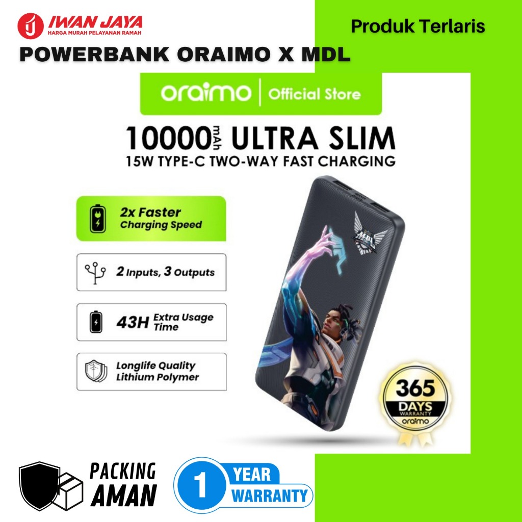 Jual ORAIMO Powerbank x MPL Mobile Legends Toast 15 Flash Real Capacity ...